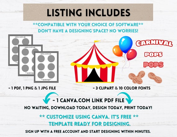DIY Labels Canva Link Canva Template Blank Carnival Lollipop Labels ...