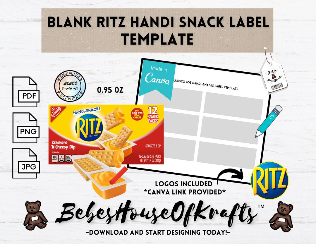 Blank Ritz Handi Snack Label | Canva Link| DIY Label | Digital Download ...