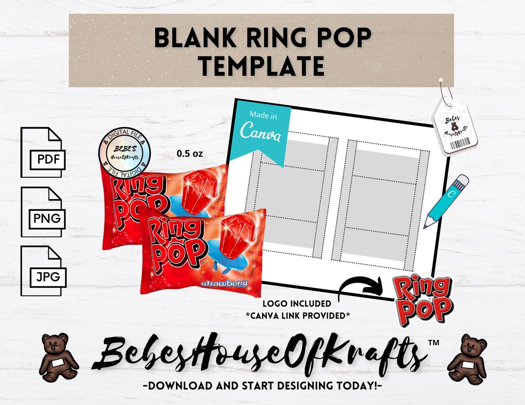 Blank Ring Pop Wrapper Template| DIY Canva Template| - Etsy