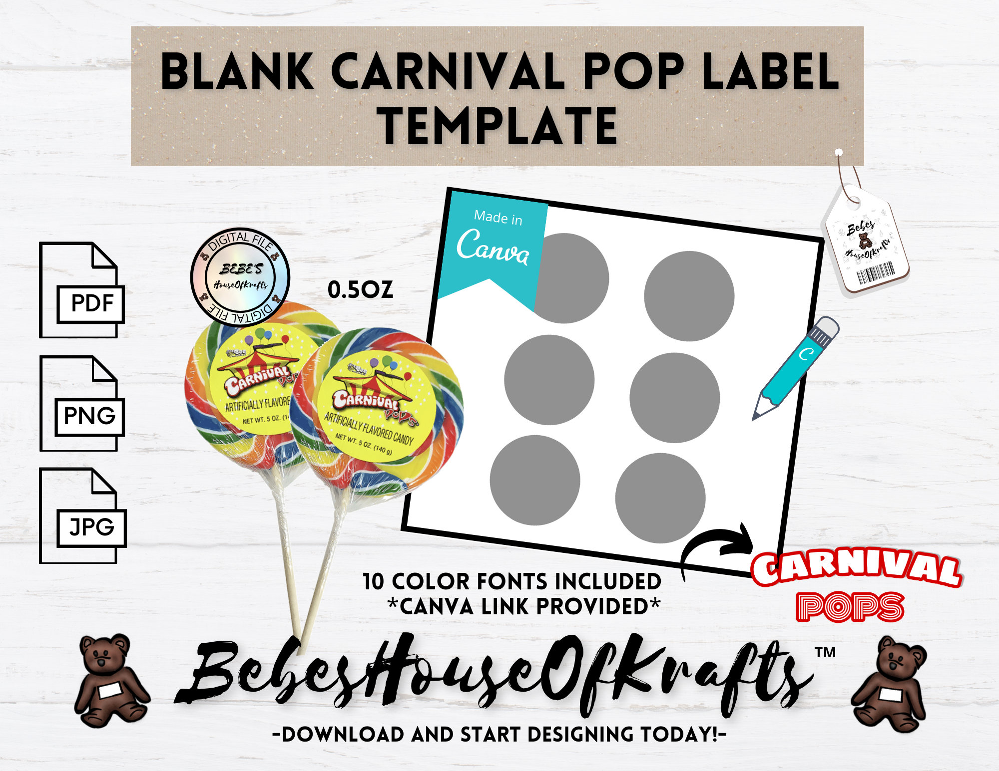 DIY Labels Canva Link Canva Template Blank Carnival Lollipop Labels ...