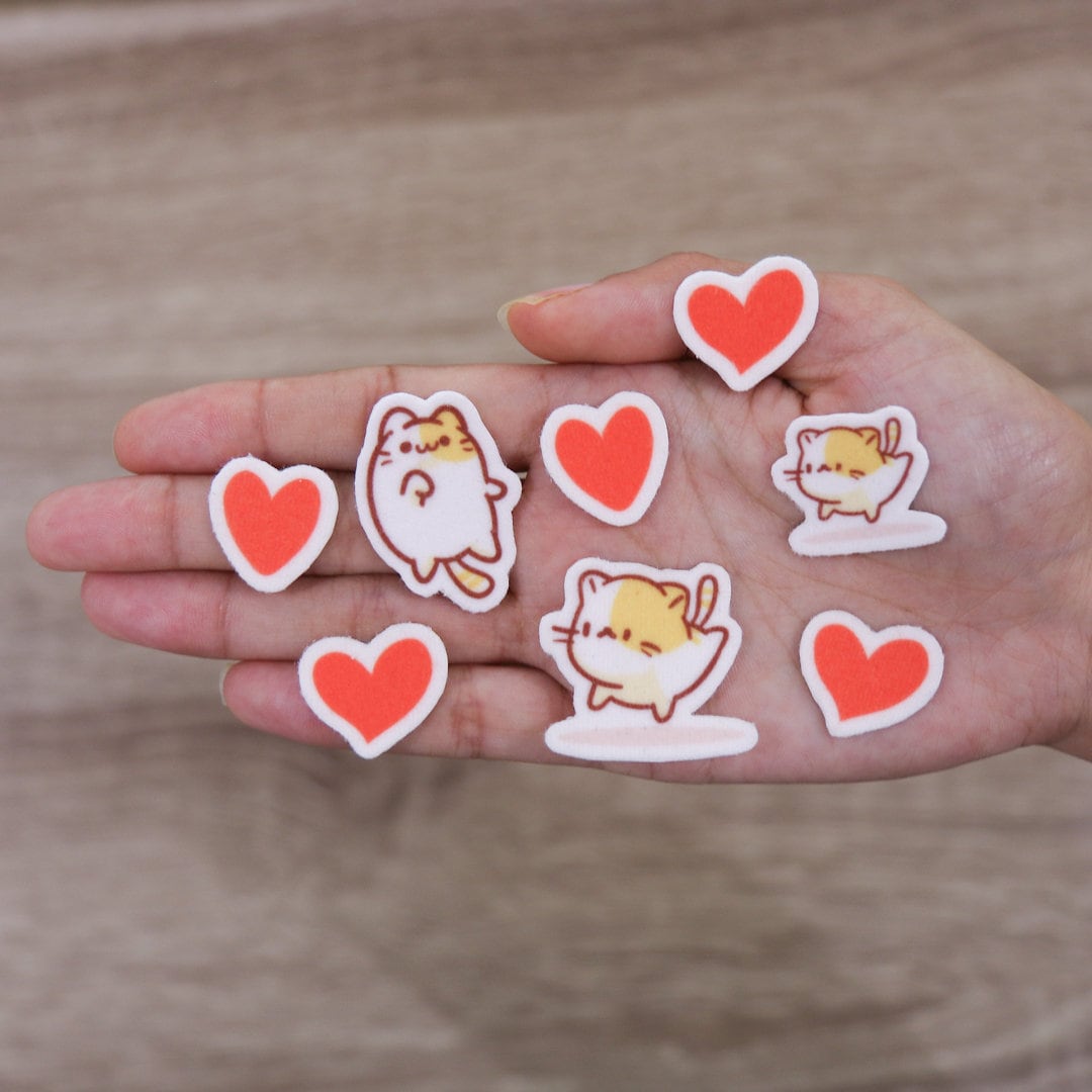 Flocked Stickers Pack of 16 Cute Stickers Happy Girl and Her Kitten ...