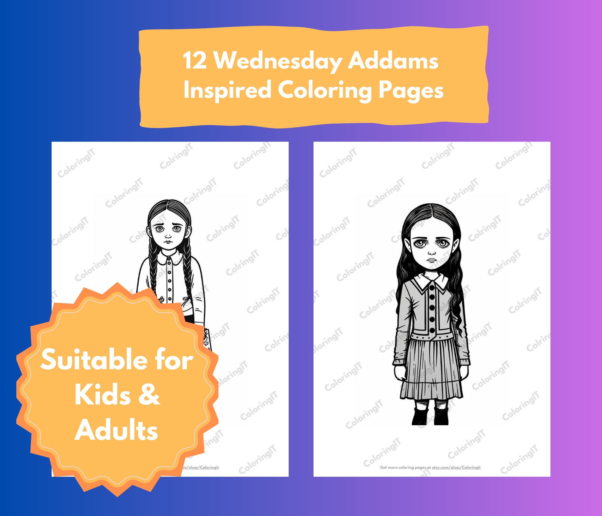 Wednesday Addams Inspired Coloring Pages Printable Wednesday Addams ...