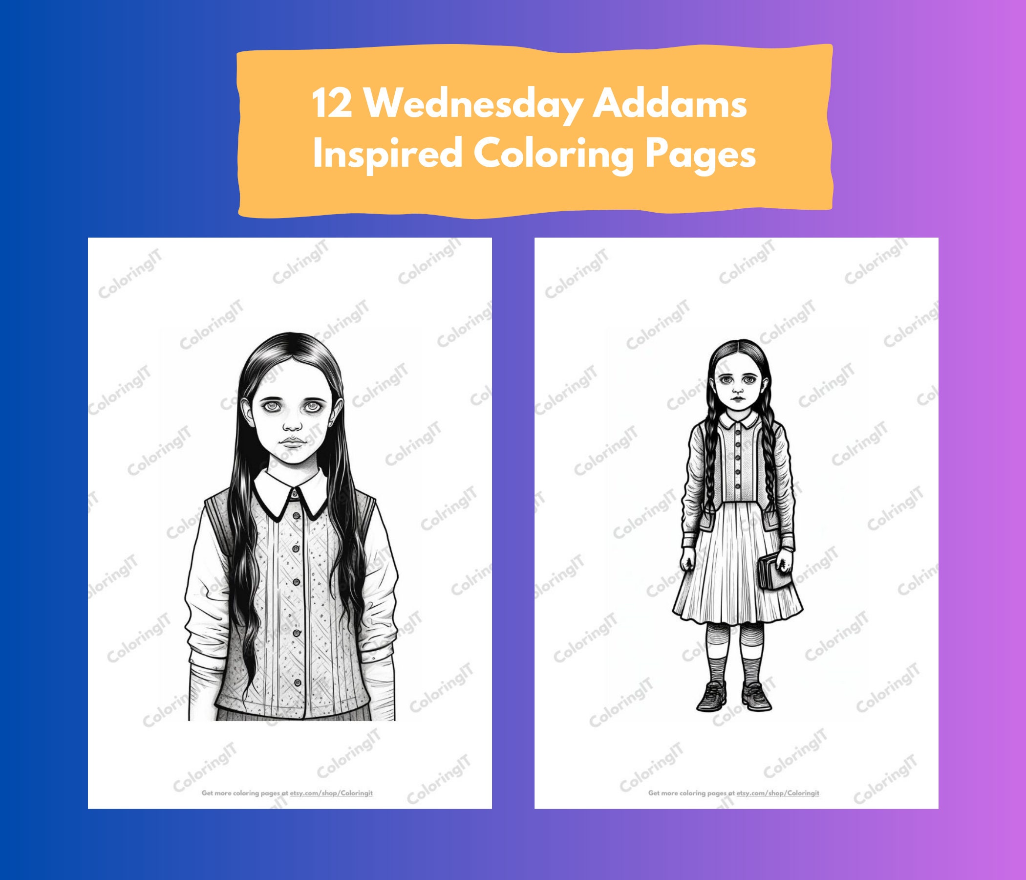 Wednesday Addams Inspired Coloring Pages Printable Wednesday Addams ...