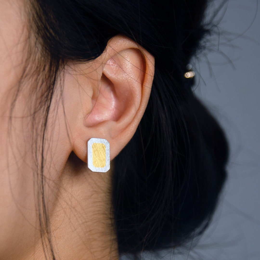 Gem Metal Keum-boo Earrings | Rectangle | 24K Gold & Sterling Silver ...