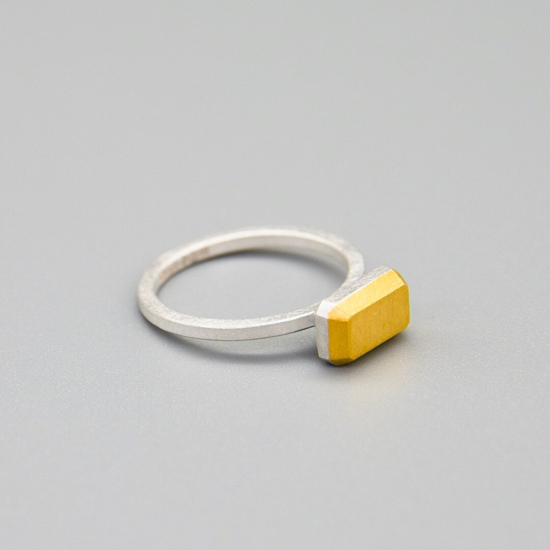Gem-metal Rectangle Keum-boo Rings | 24K Gold Foil & Sterling Silver ...