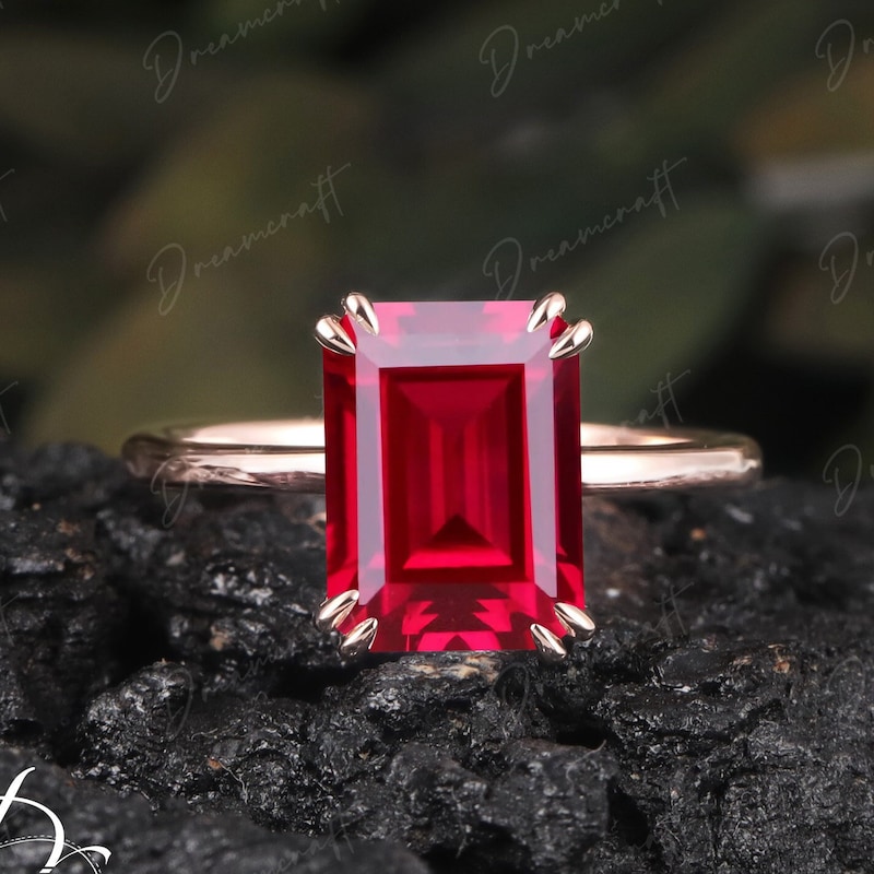 Emerald Cut Ruby Ring - Etsy