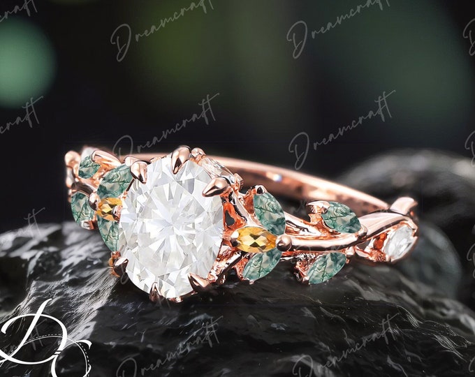 Vintage Oval Moissanite Engagement Ring Unique Promise Ring for Her ...