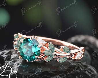 Vintage Moss Agate Engagement Ring Unique Promise Ring for Her Rose ...