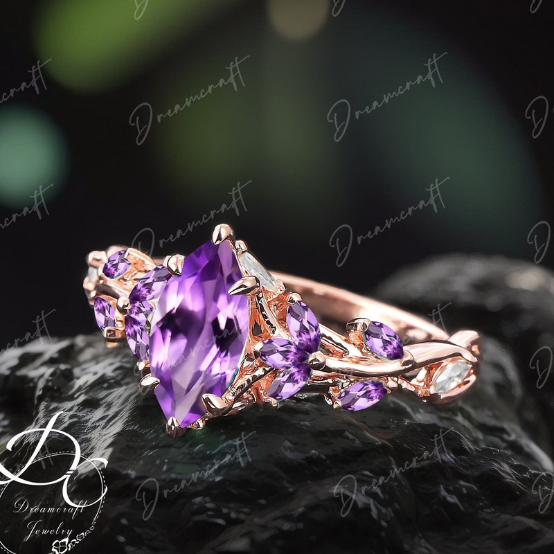 Amethyst Rings Leaf - Etsy