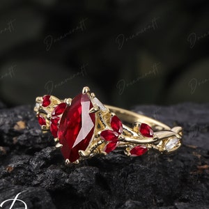Vintage Marquise Cut Ruby Engagement Ring Promise Ring Gold Art Deco ...