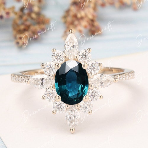 Blue Green Sapphire Engagement Ring Oval 14k Rose Gold Wedding | Etsy