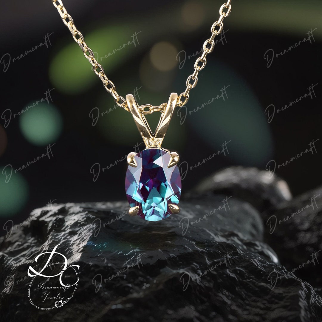 6x8mm Oval Cut Alexandrite Necklace Solid 14k Gold Unique Solitaire ...