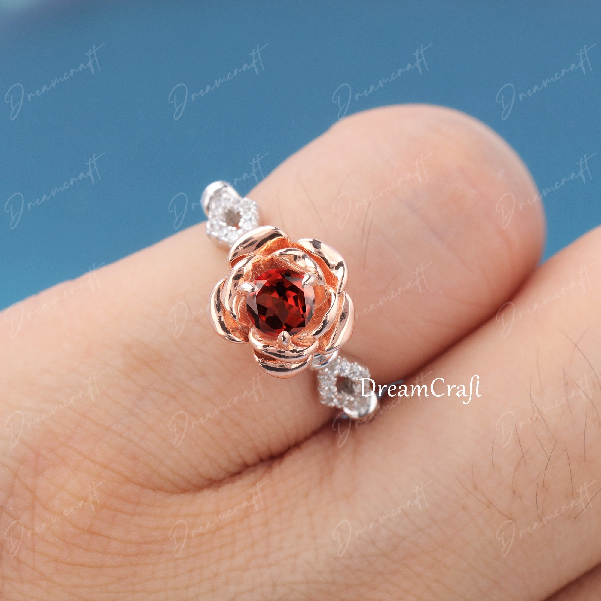 Fairy Tales Engagement Ring Natural Garnet Rose Flower 925 | Etsy
