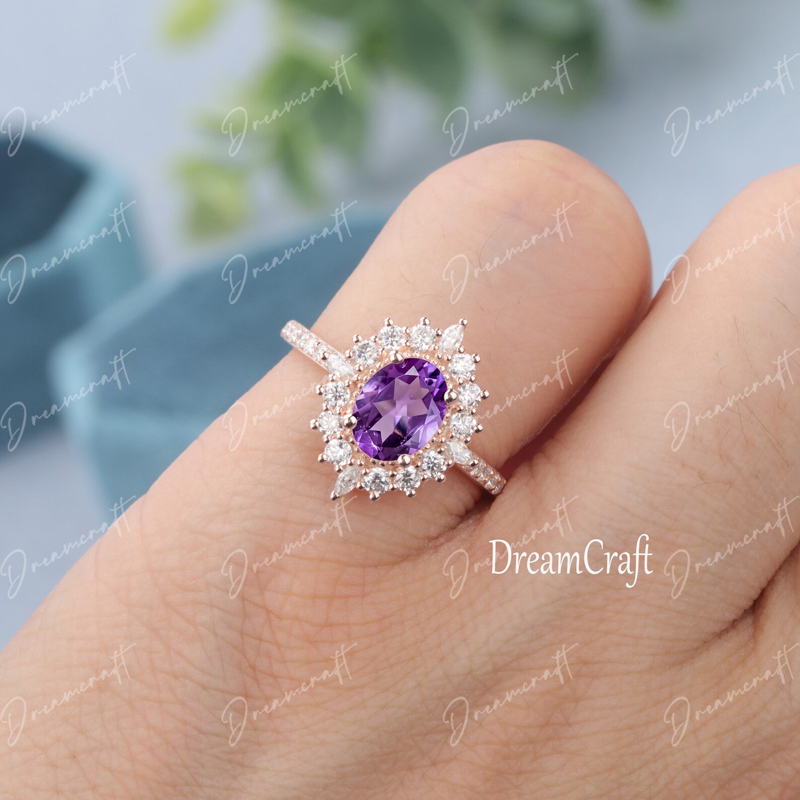 Amethyst Engagement Ring Vintage Oval Halo Engagement Ring 14K - Etsy