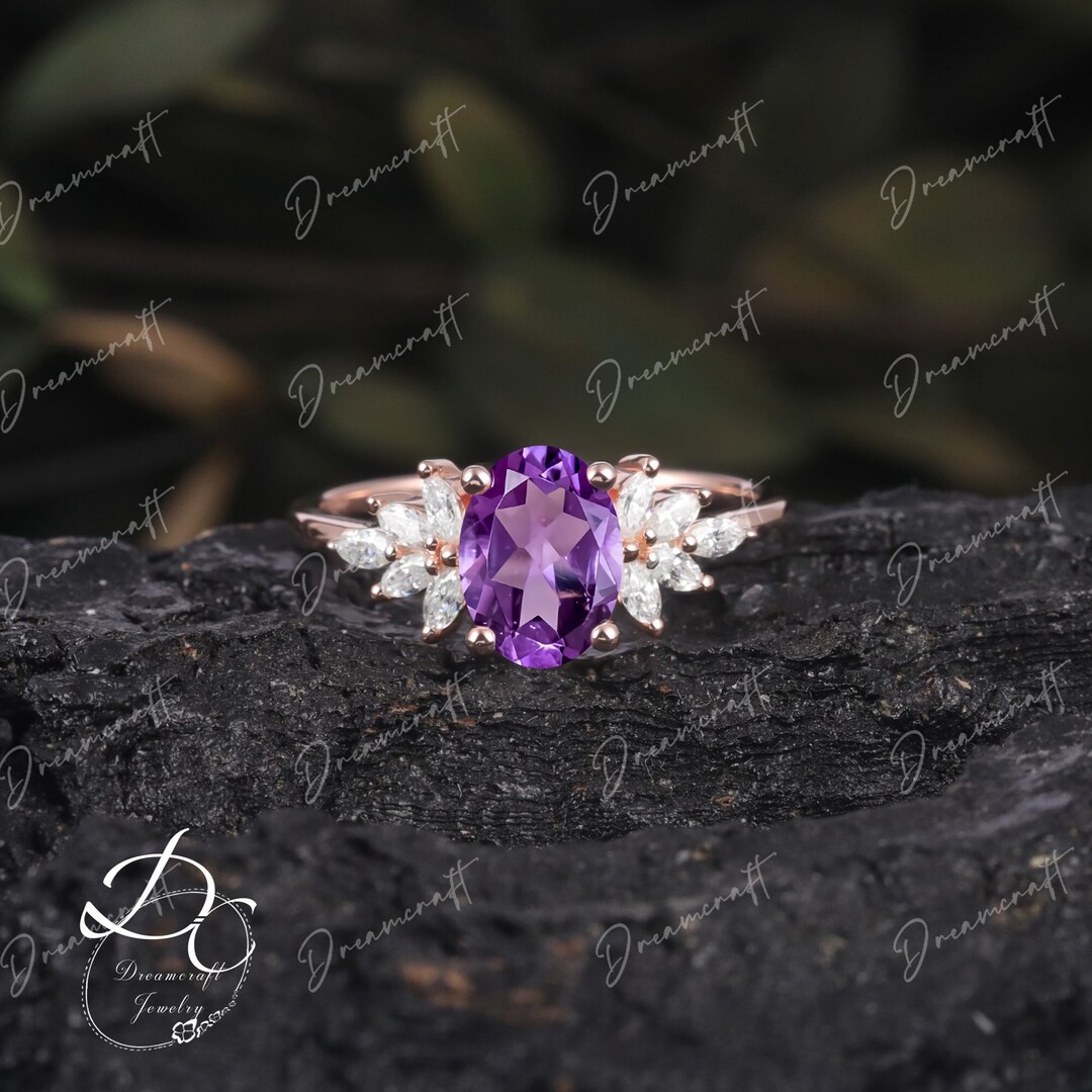 Amethyst Engagement Ring Vintage Engagement Ring Oval Unique - Etsy