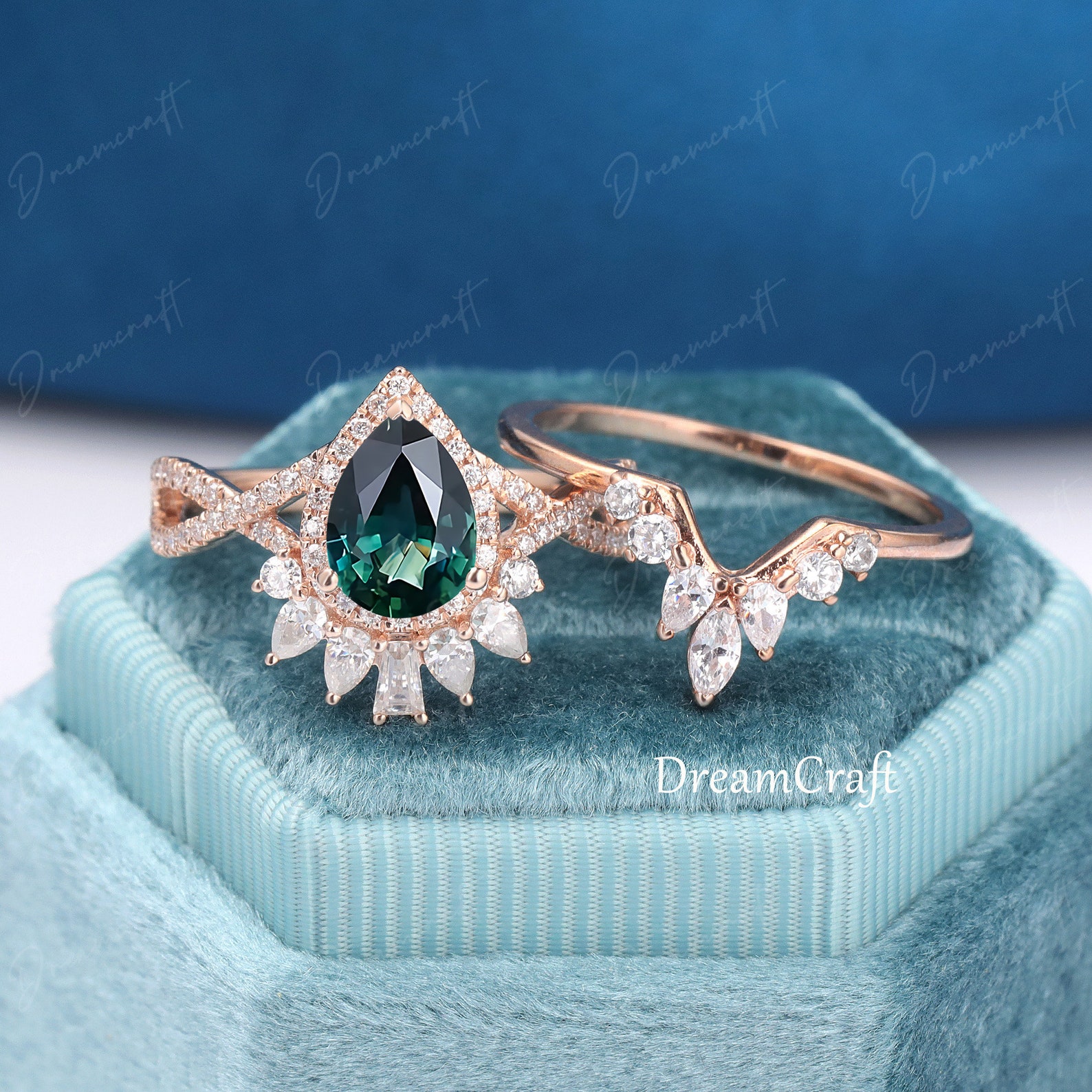 Blue Green Sapphire Engagement Ring Pear Unique Engagement | Etsy