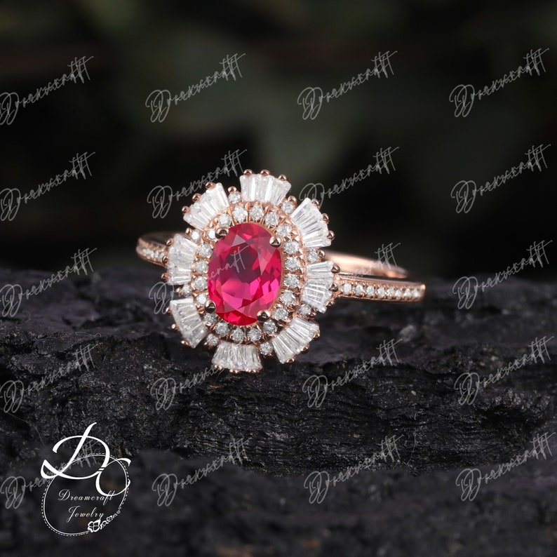 Vintage Ruby Engagement Ring Rose Gold Diamond Engagement Ring - Etsy