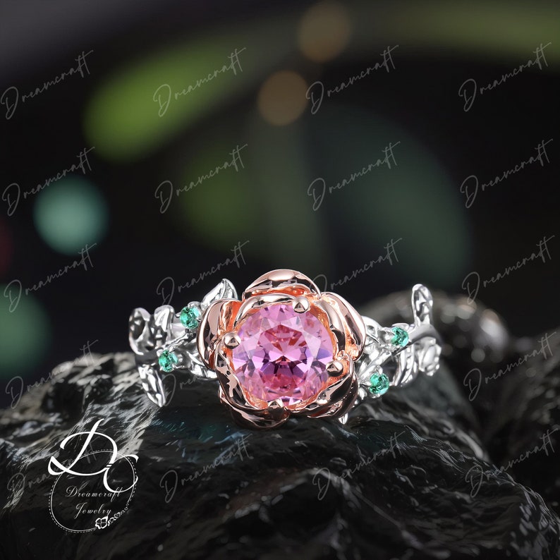 Vintage Pink Sapphire Engagement Ring Sets Women Flower Bridal Set Two ...