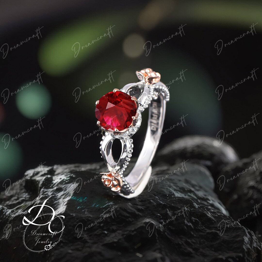 Vintage Ruby Engagement Ring 18k Two Tone Gold Engagement Ring Unique ...