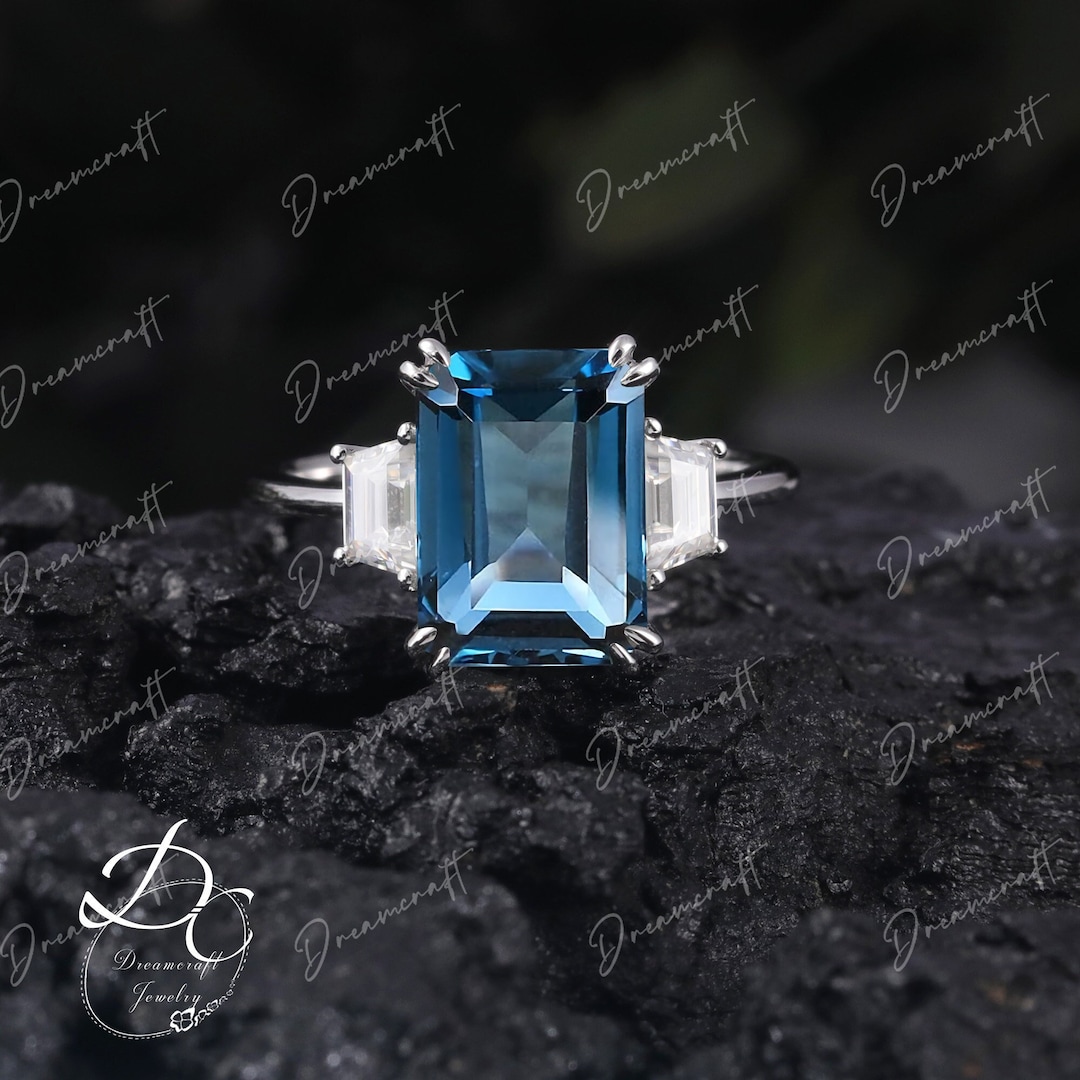 London Blue Topaz Engagement Ring 4CT Emerald Cut Vintage - Etsy