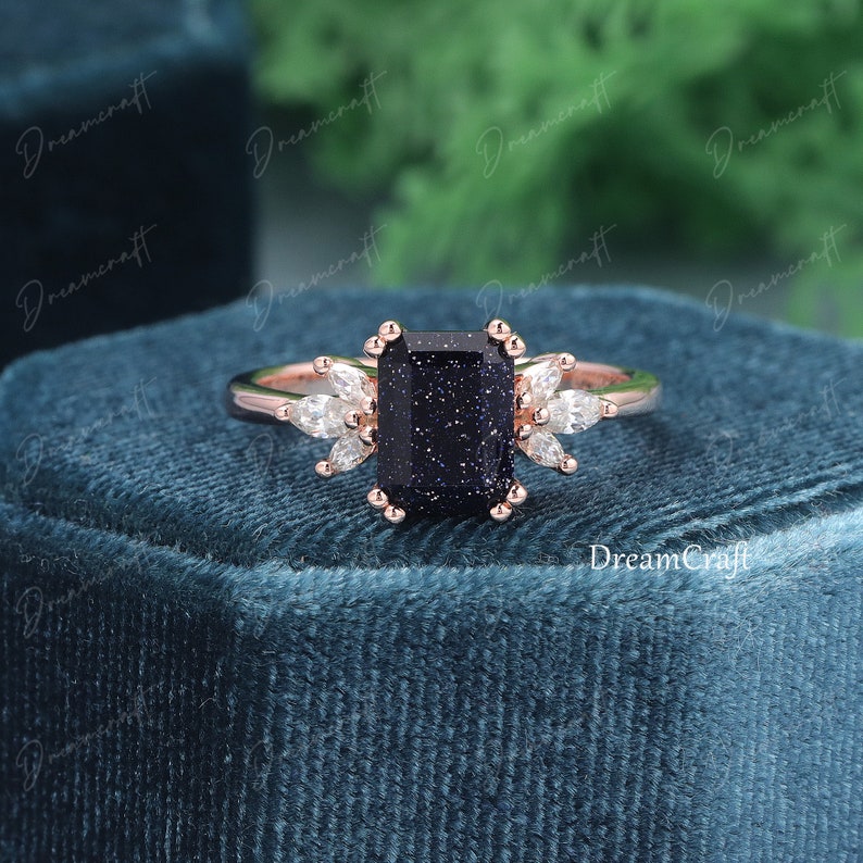 Blue Sandstone Engagement Ring 4ct Emerald Cut Vintage Rose - Etsy