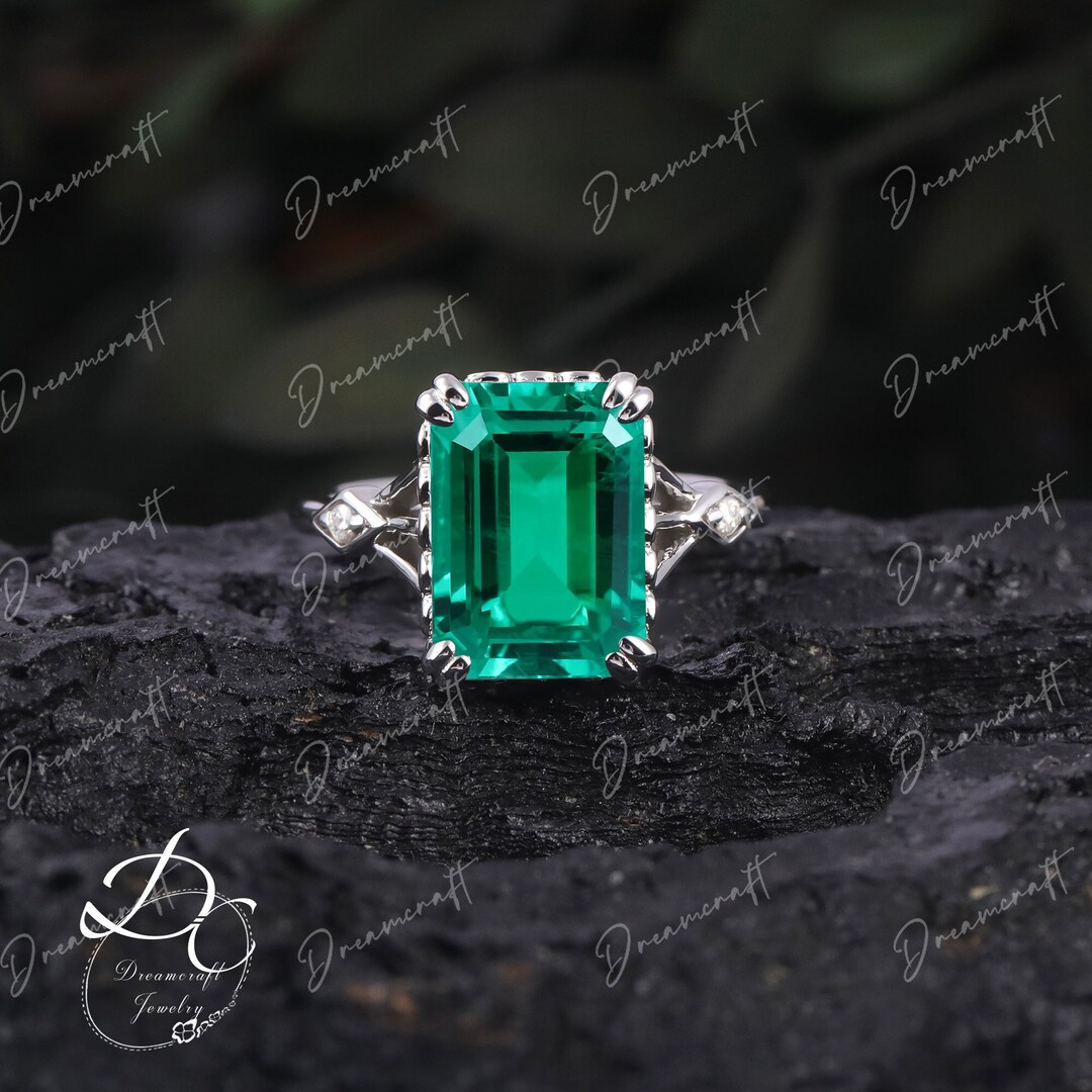 Vinatge Emerald Engagement Ring 4ct Emerald Cut White Gold Engagement ...