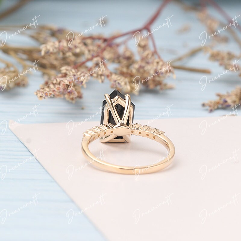Black Onyx Engagement Ring irregular Cut Unique Engagement | Etsy