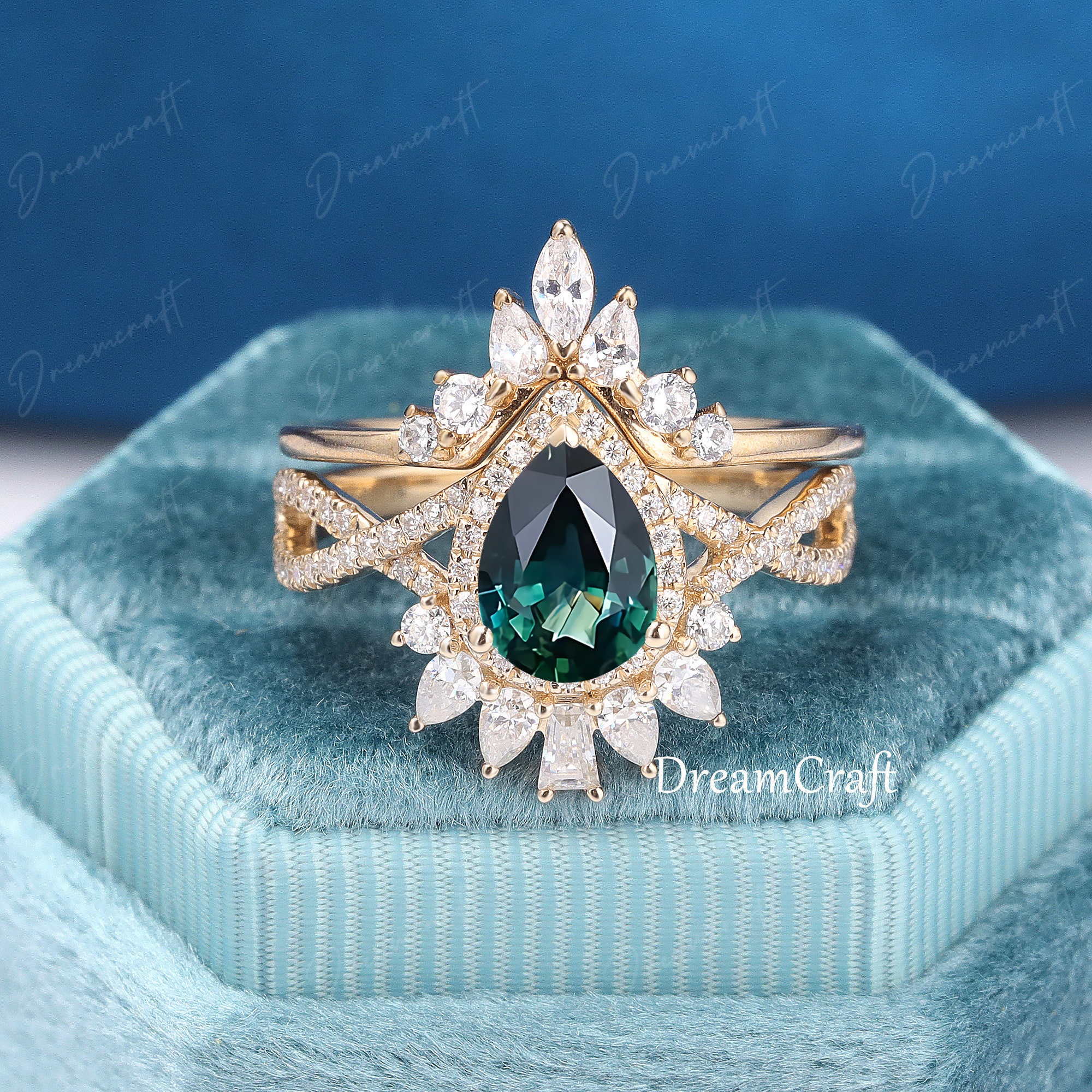 Blue Green Sapphire Engagement Ring Pear Unique Engagement | Etsy