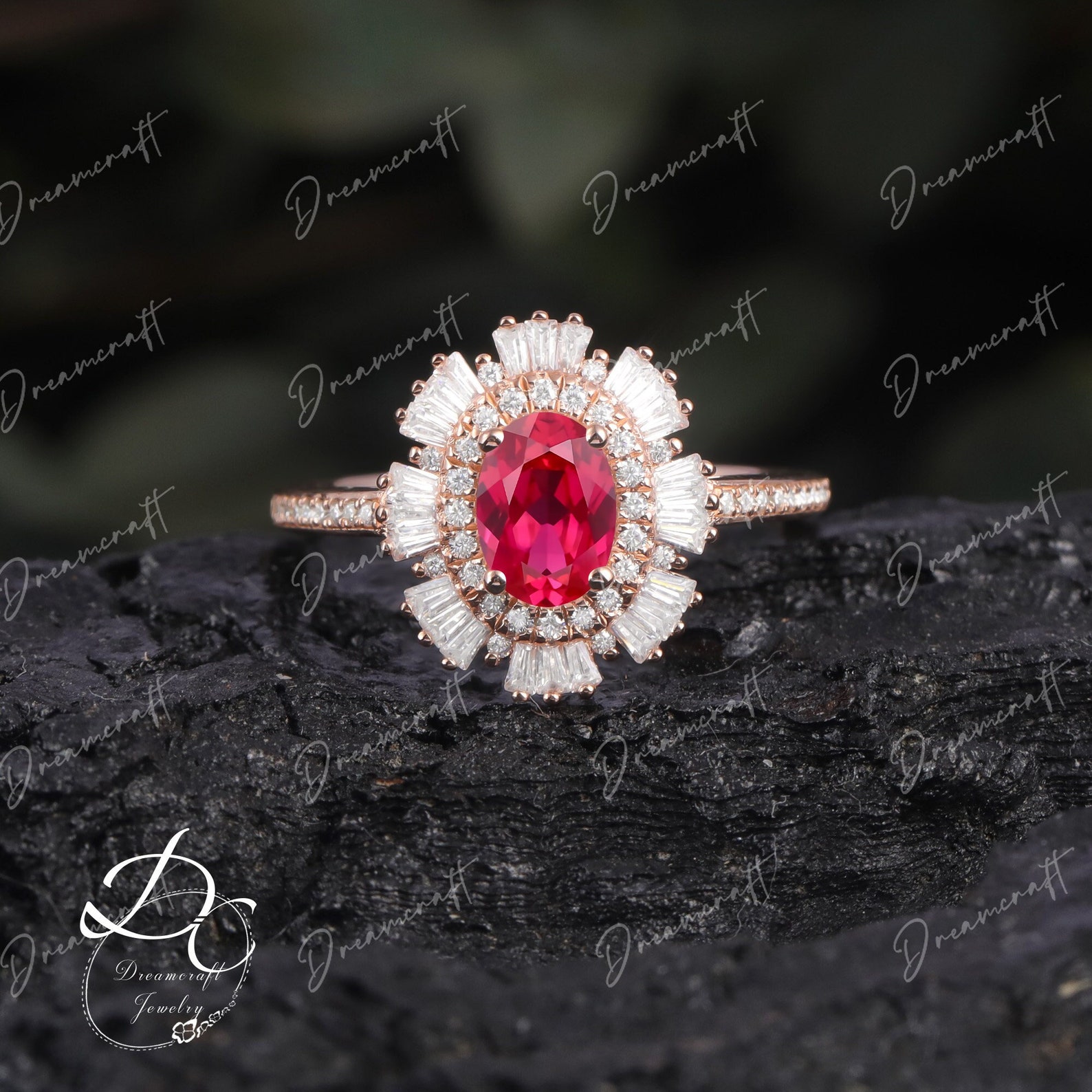 Vintage Ruby Engagement Ring Rose Gold Diamond Engagement Ring - Etsy