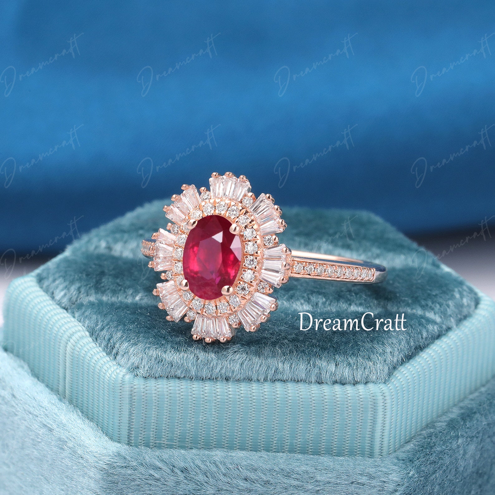 Vintage Ruby Engagement Ring Rose Gold Diamond Engagement Ring - Etsy