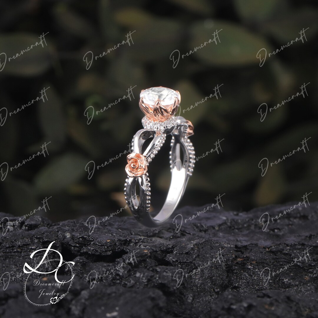 Vintage Moissanite Engagement Ring 18k Two Tone Gold Engagement Ring ...