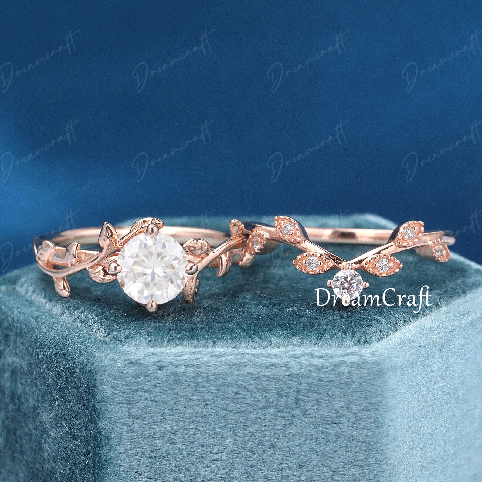 Moissanite Engagement Ring Sets Solid Gold Vintage Unique Leaf - Etsy