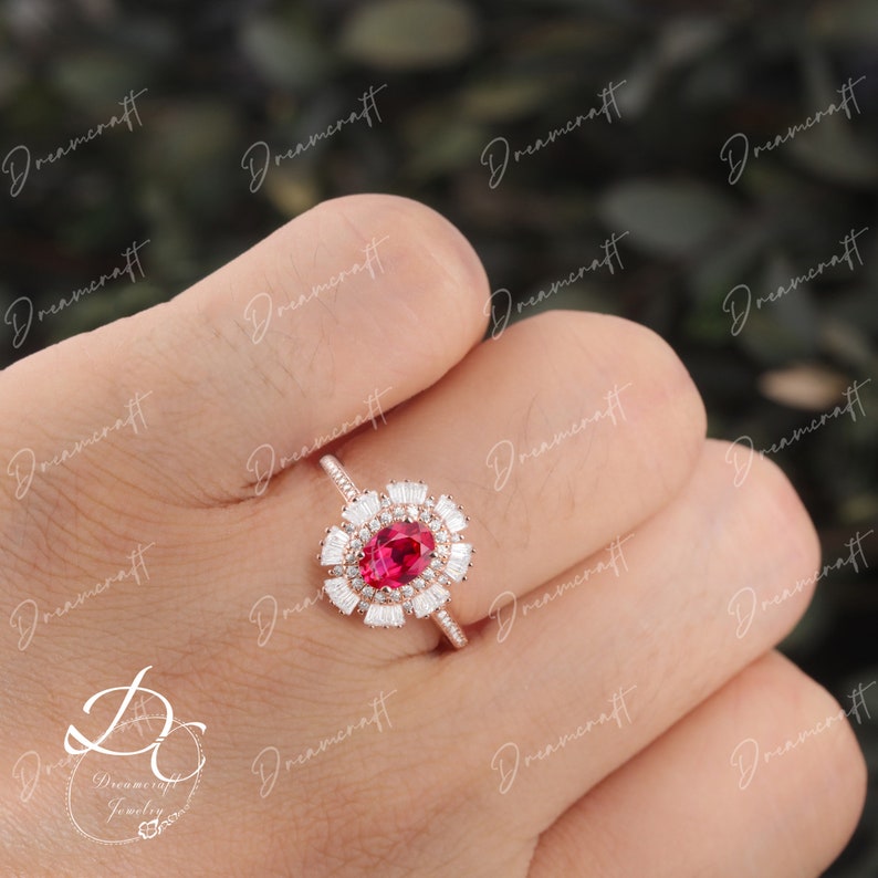 Vintage Ruby Engagement Ring Rose Gold Diamond Engagement Ring - Etsy