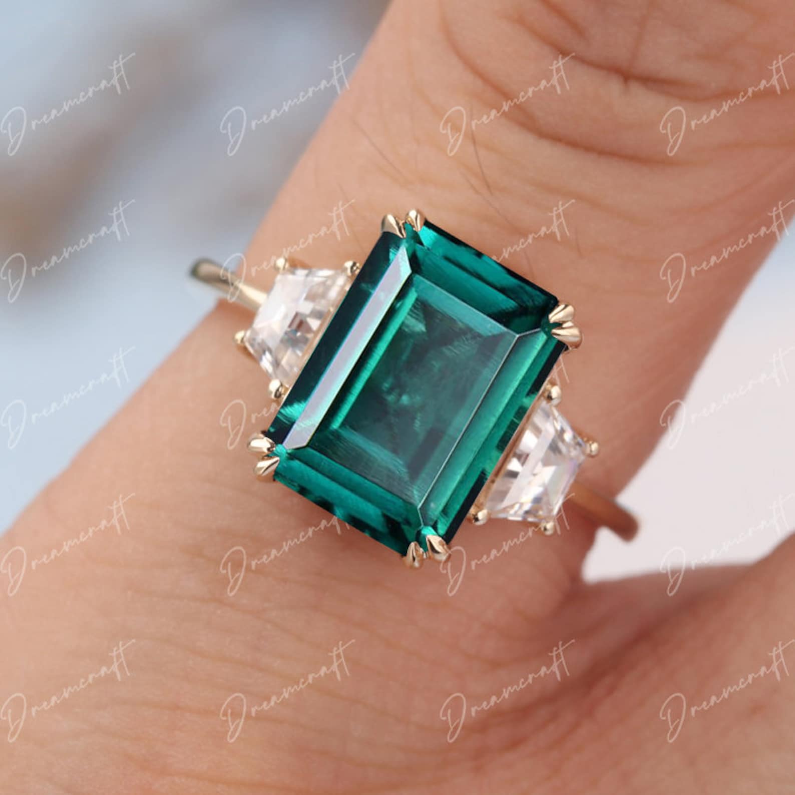 Emerald Engagement Ring 4ct Emerald Cut 14K Yellow Gold | Etsy