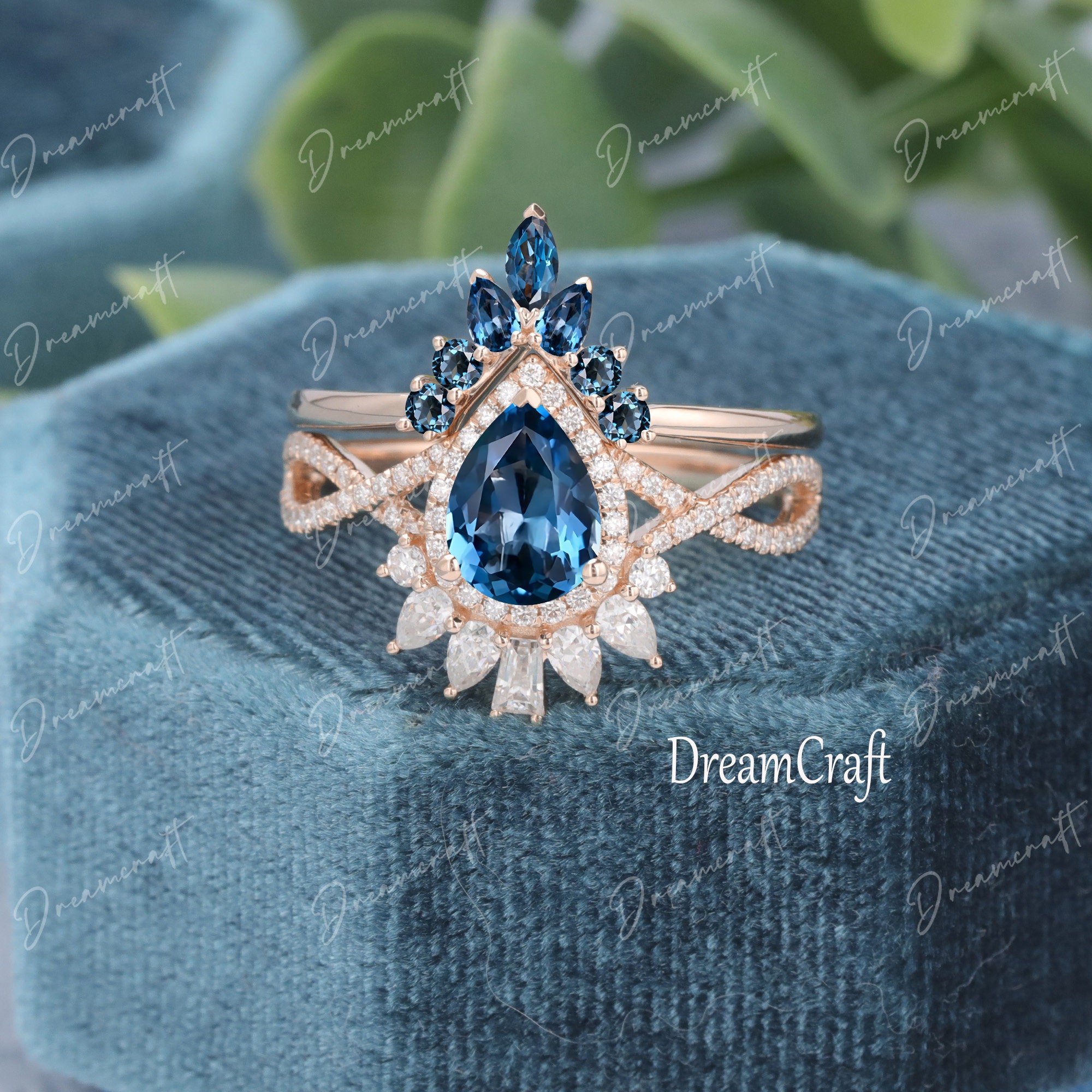 London Blue Topaz Engagement Ring Gold 14K Pear Shape Unique Engagement ...