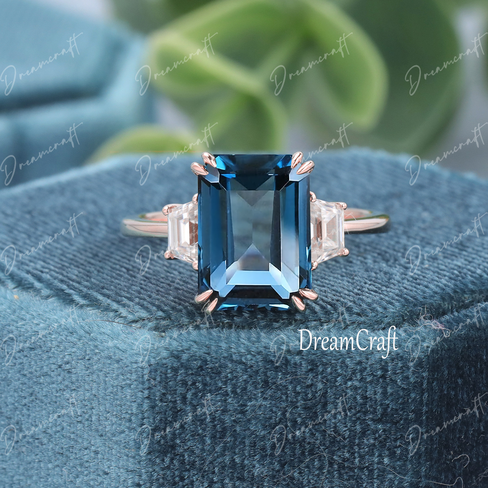 London Blue Topaz Engagement Ring 4CT Emerald Cut Vintage - Etsy