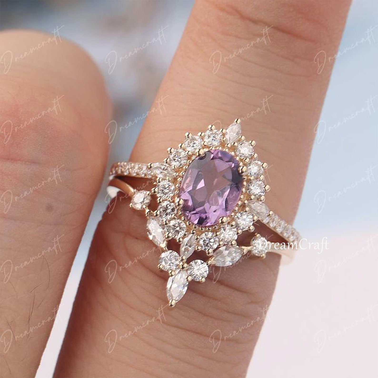 Amethyst Engagement Ring Vintage Oval Halo Engagement Ring 14K - Etsy