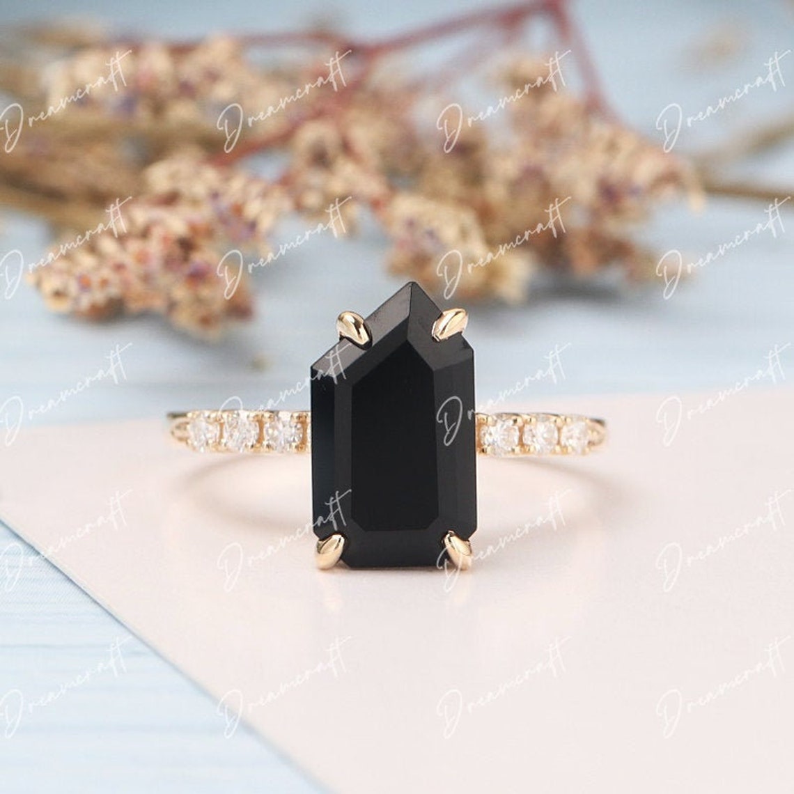 Black Onyx Engagement Ring irregular Cut Unique Engagement | Etsy