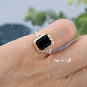 Black Onyx Engagement Ring Emerald Cut 4CT Yellow Gold - Etsy