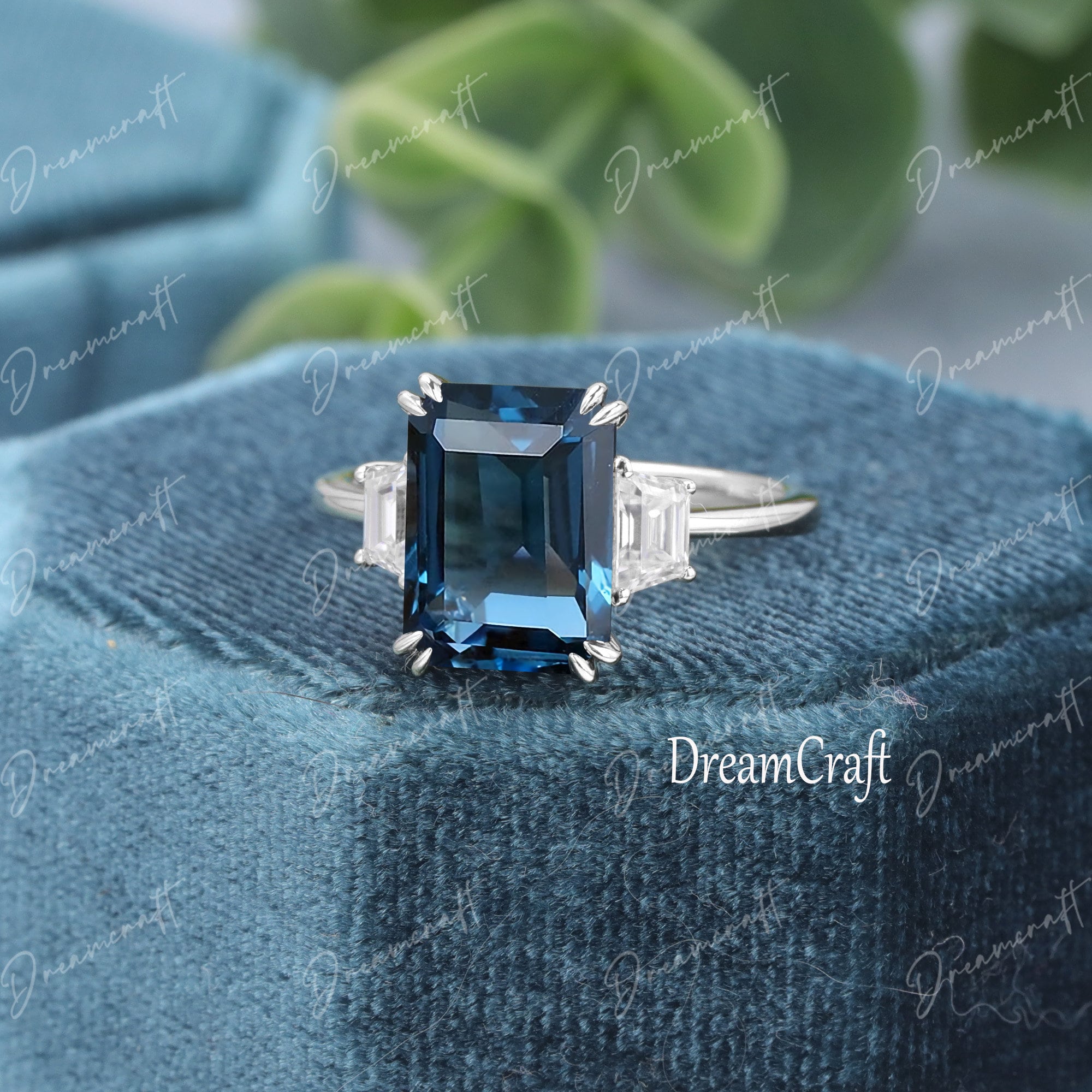 London Blue Topaz Engagement Ring 4CT Emerald Cut Vintage - Etsy