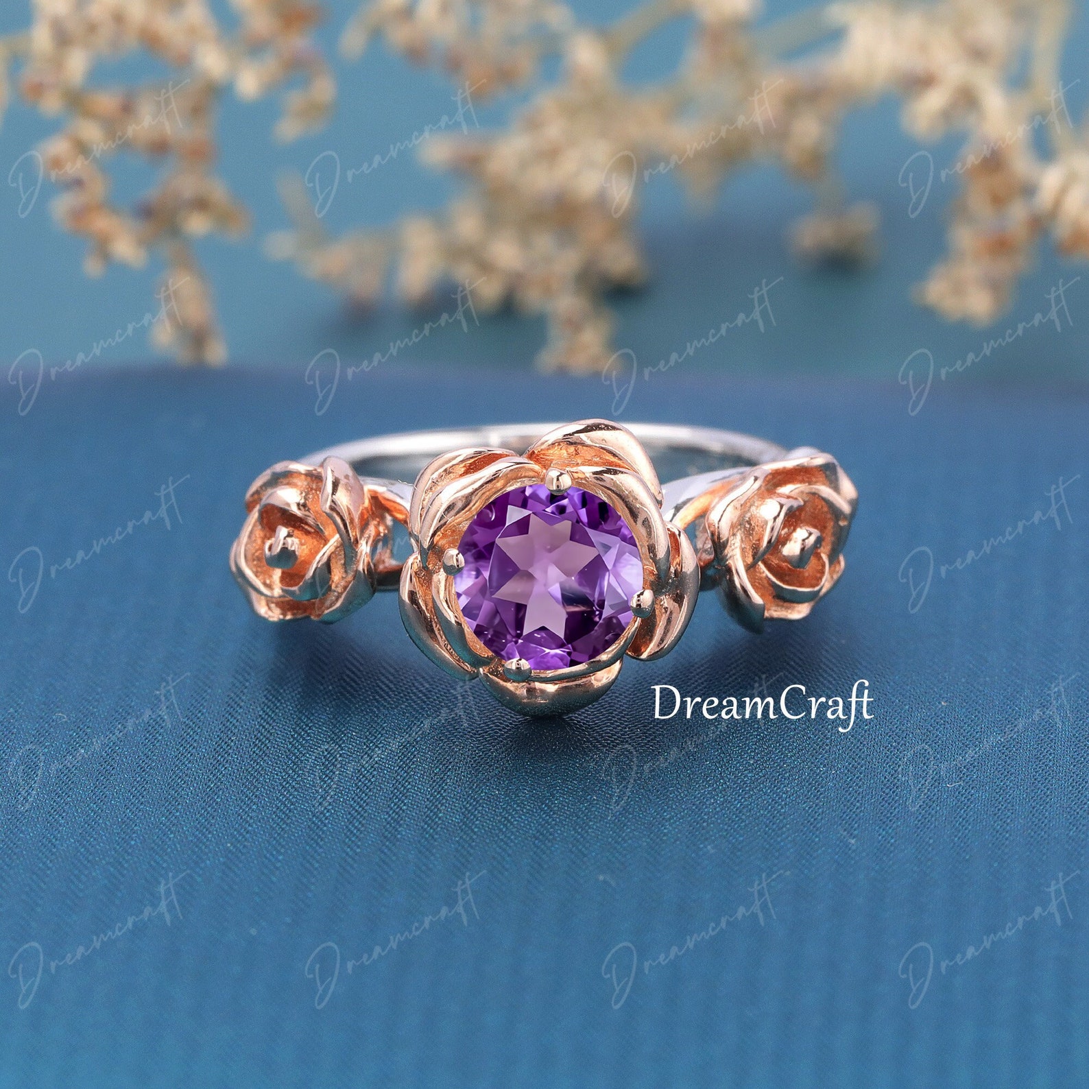 Rapunzel Fairy Tales Anniversary Ring Natural Amethyst Rose Flower 925 ...
