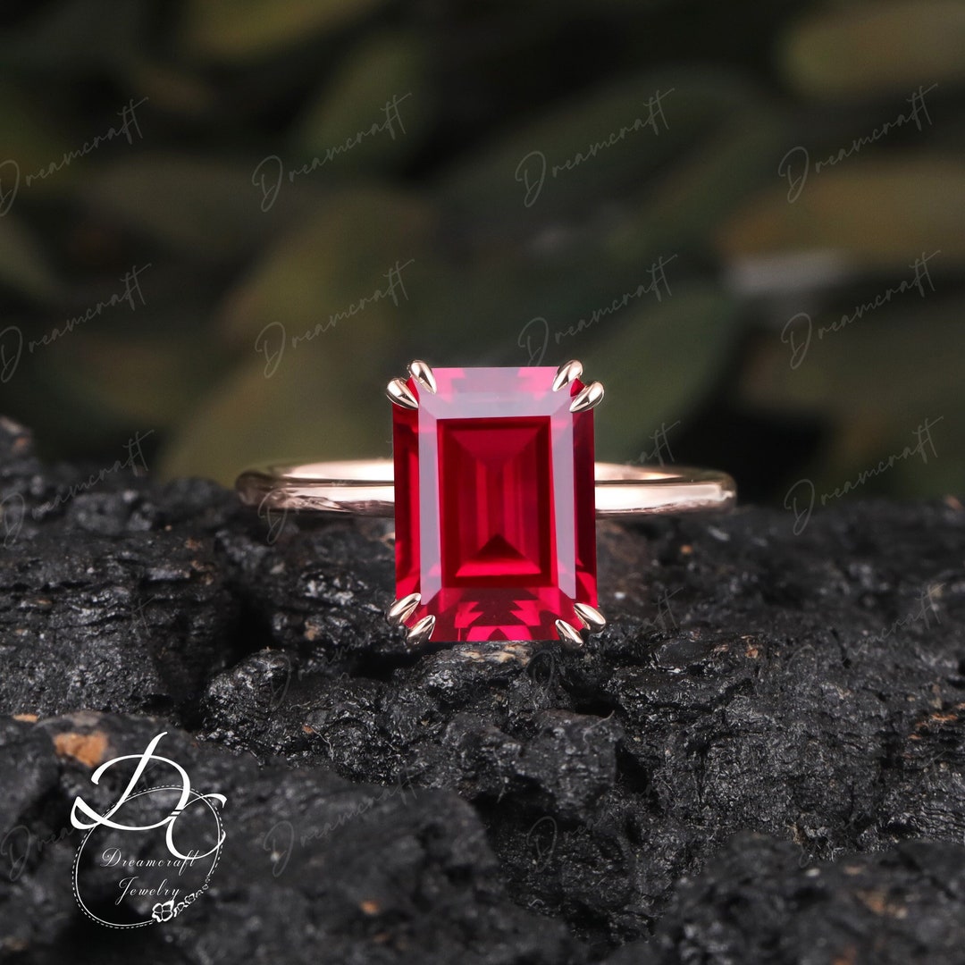 Emerald Cut Ruby Engagement Ring 4ct Solid 14K Gold Promise Ring ...