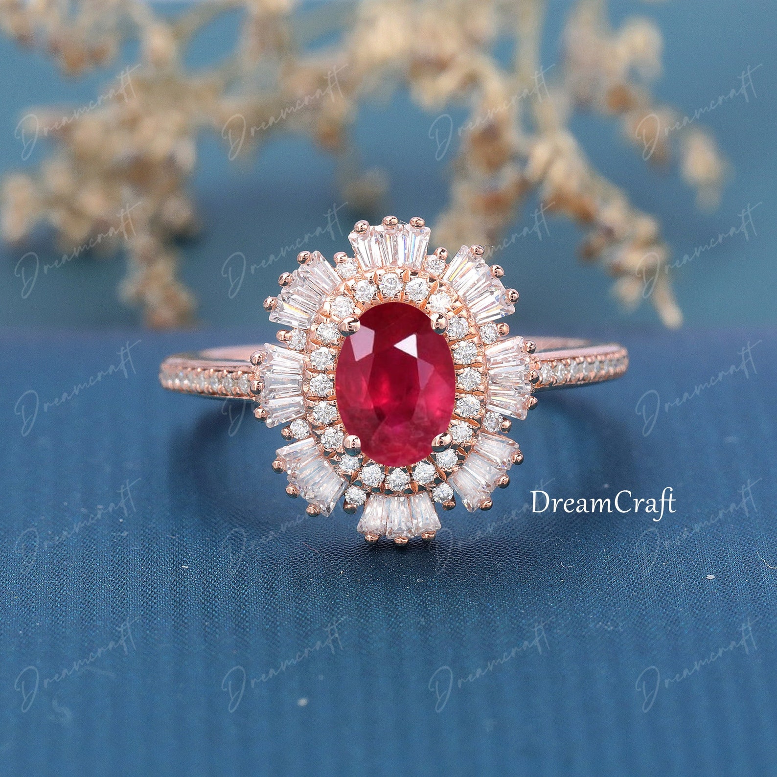 Vintage Ruby Engagement Ring Rose Gold Diamond Engagement Ring - Etsy