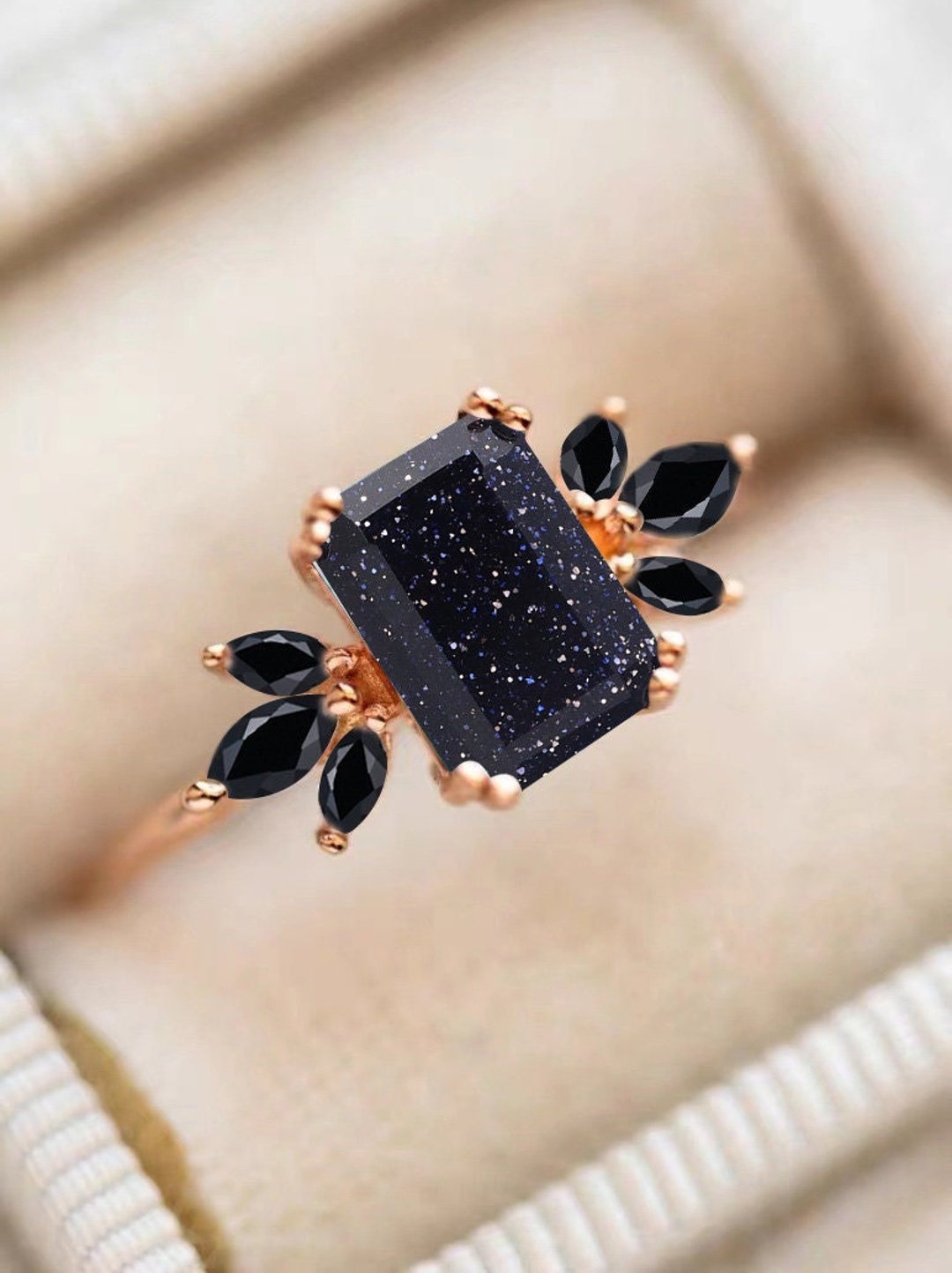 4ct Emerald Cut Blue Sandstone Engagement Ring Vintage Rose Gold ...