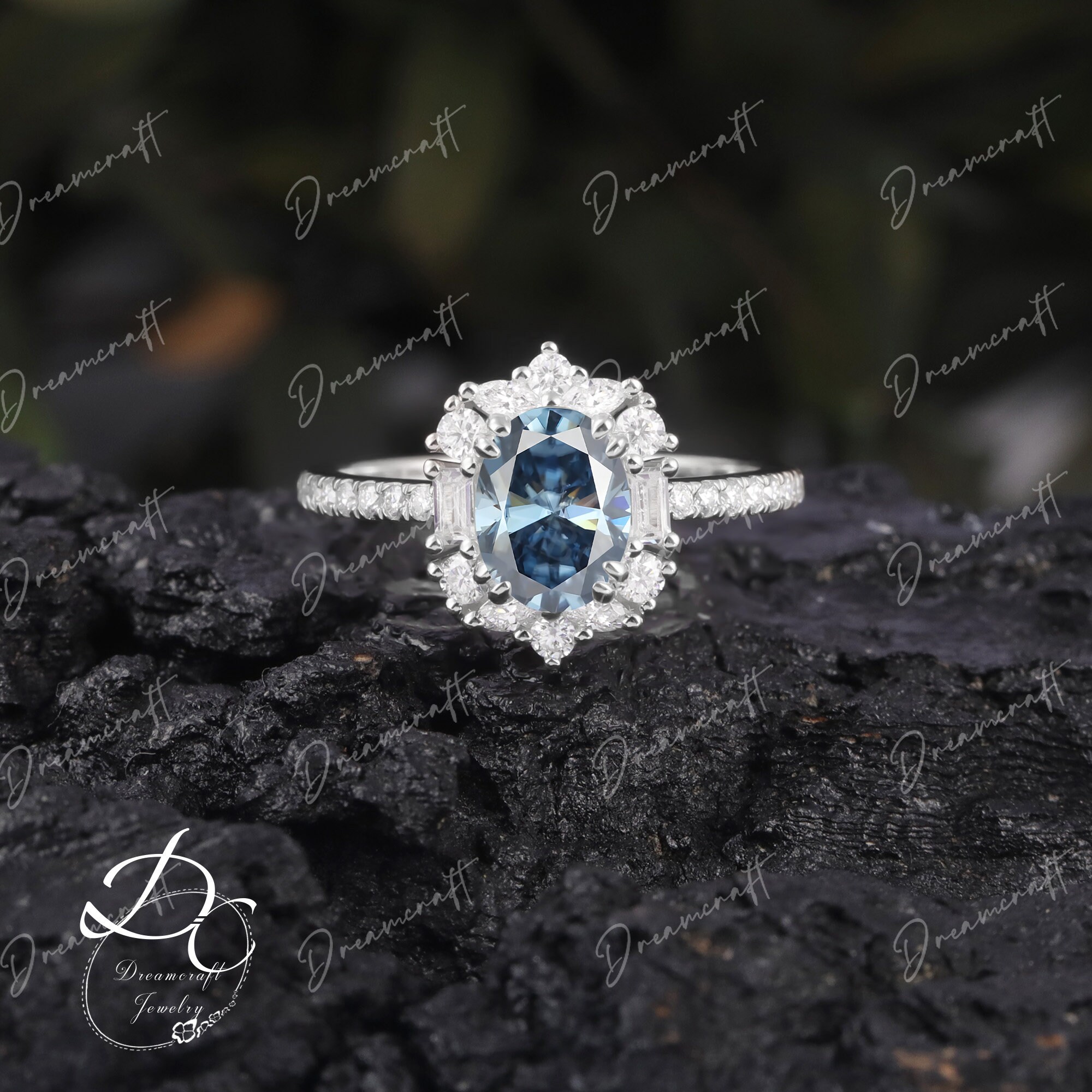 Vintage Blue Grey Moissanite Engagement Ring Oval Cut 1.5ct - Etsy