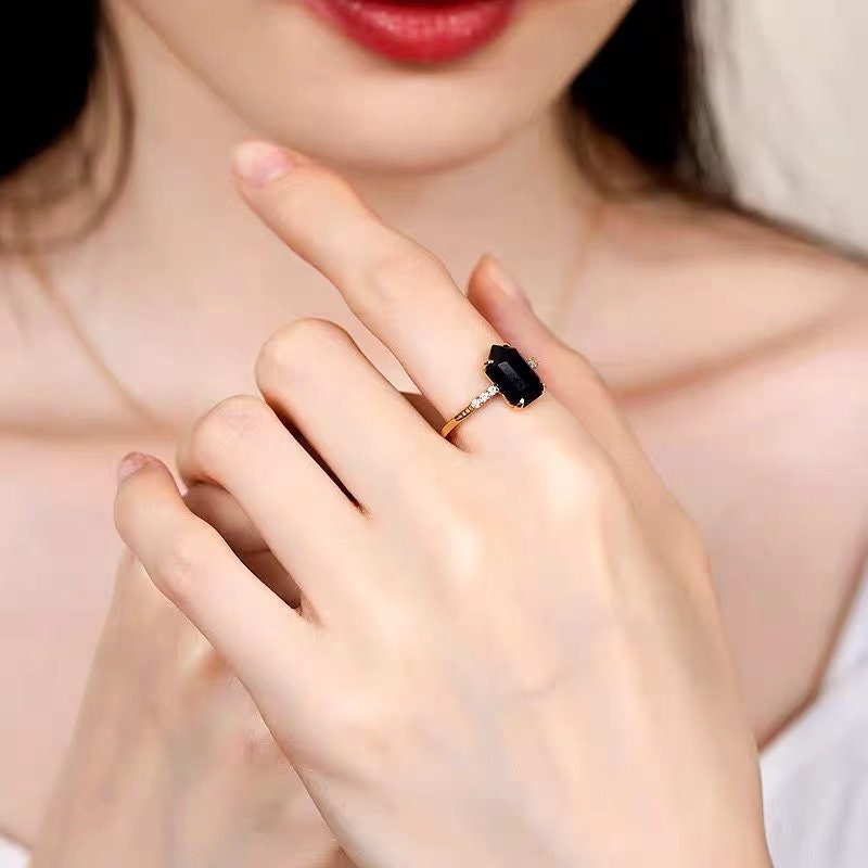 Black Onyx Engagement Ring irregular Cut Unique Engagement | Etsy