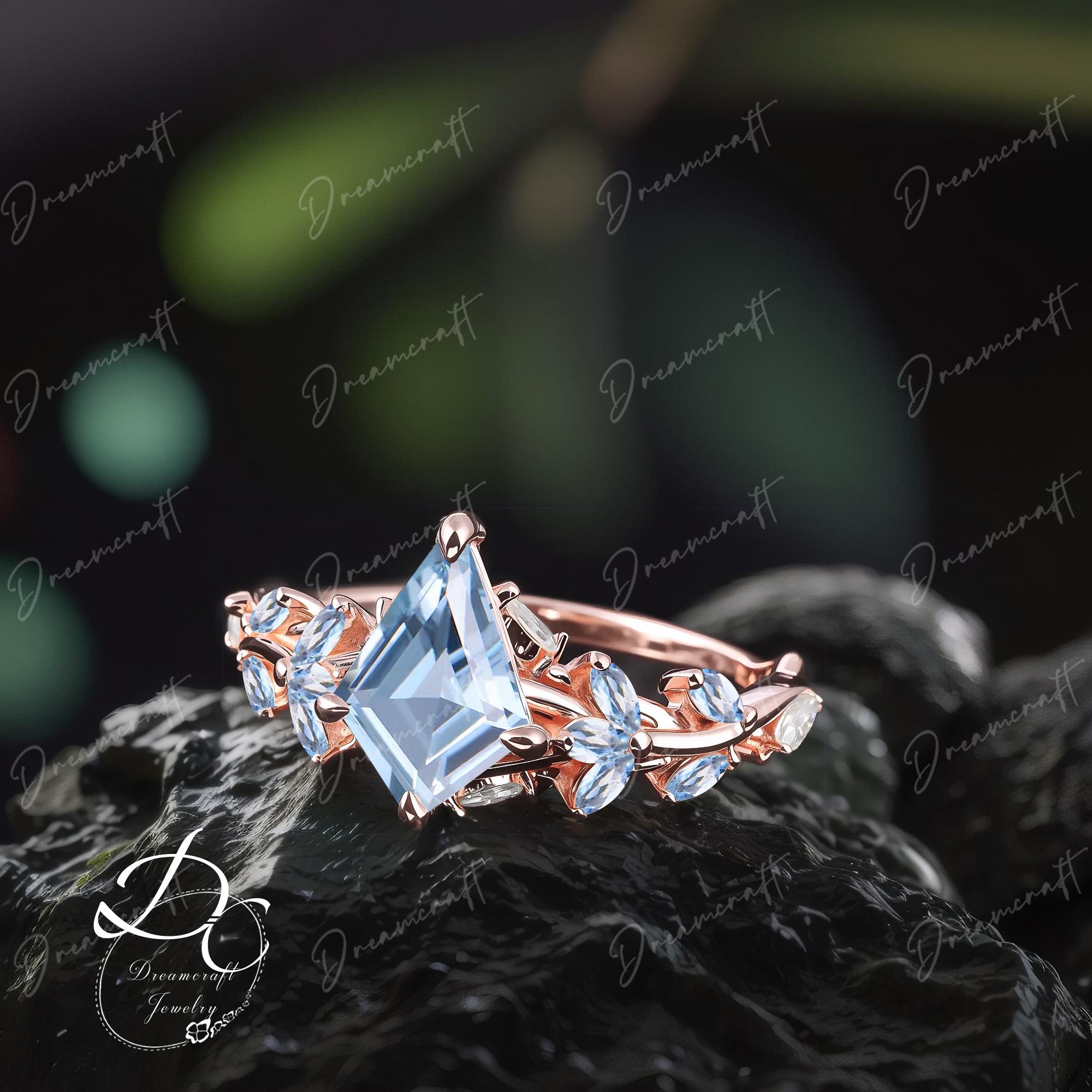 Vintage Kite Cut Aquamarine Engagement Ring Sets Nature Inspired ...