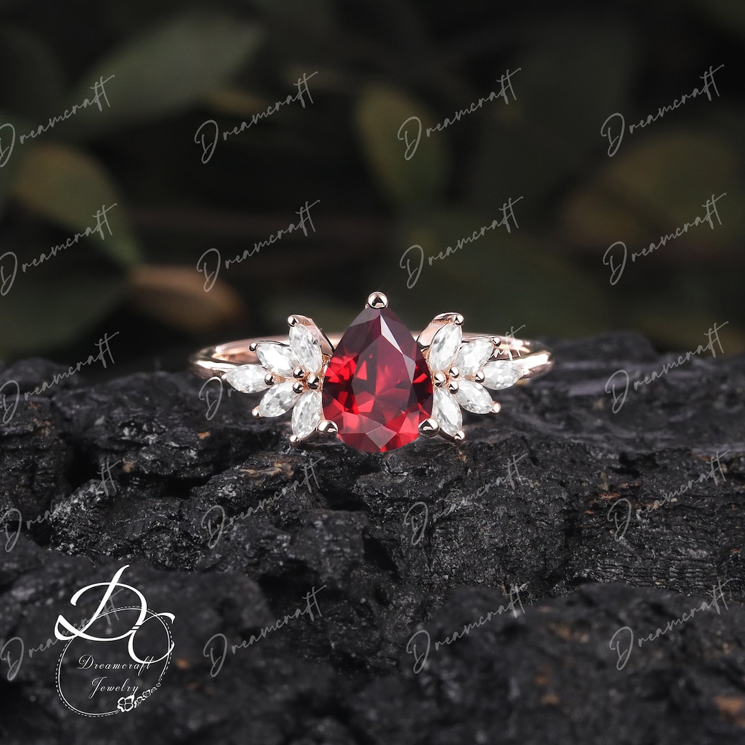 Pear Shaped Ruby Engagement Ring Vintage Gemstone July Birthstone Ring ...