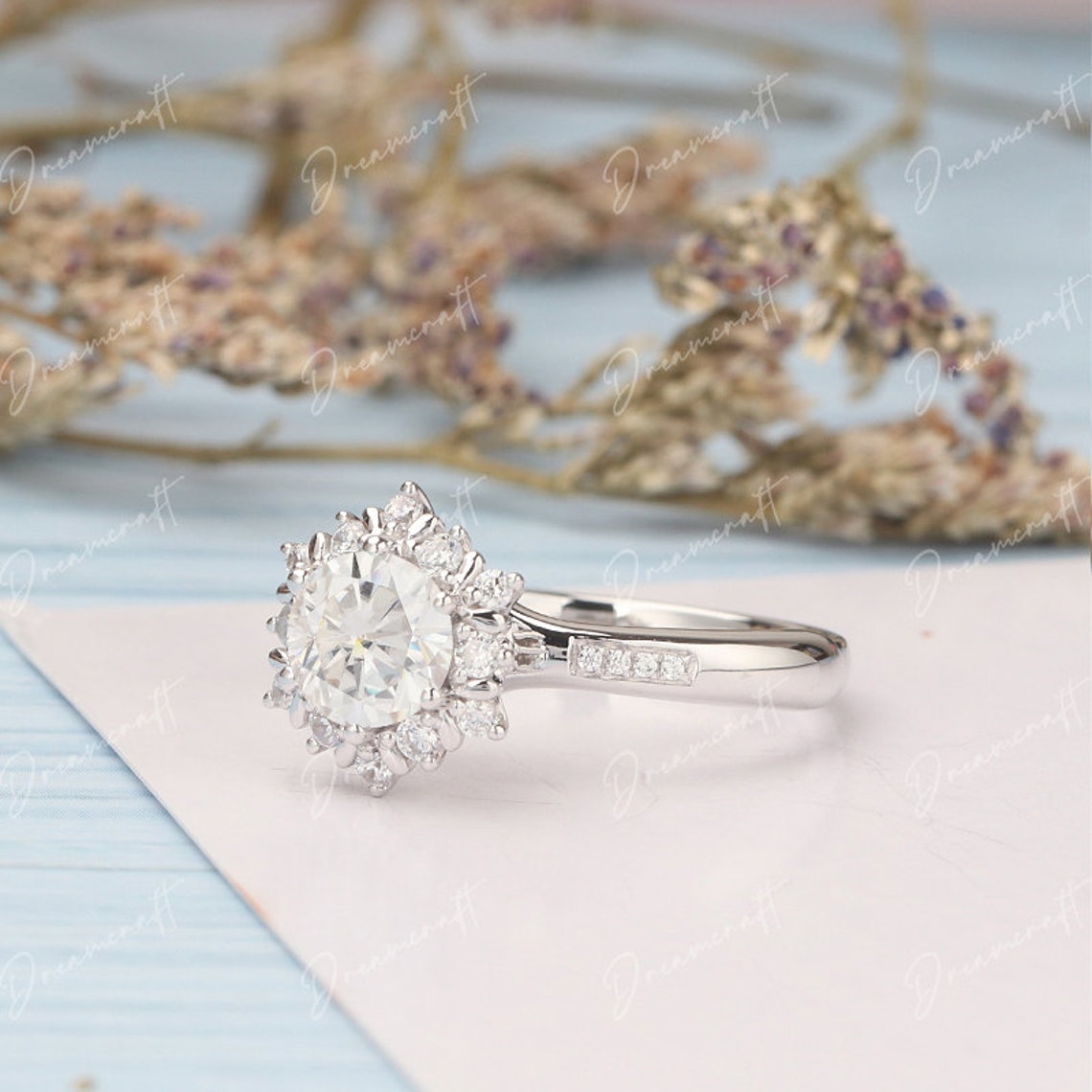 Frozen Snowflake Engagement Ring 1.0 Round Cut Moissanite Ring - Etsy