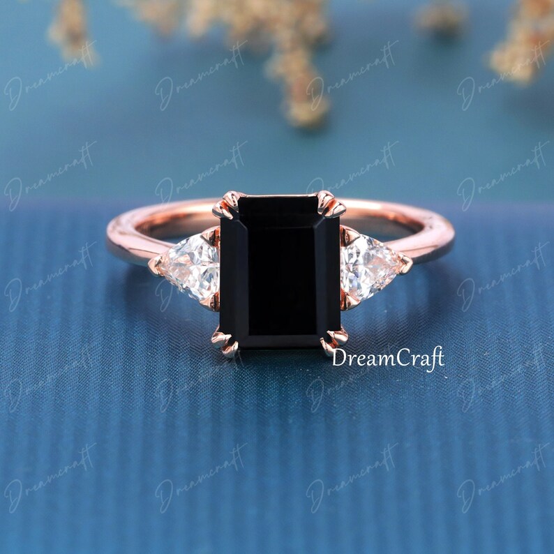 Black Onyx Engagement Ring 4CT Emerald Cut Vintage Moissanite - Etsy